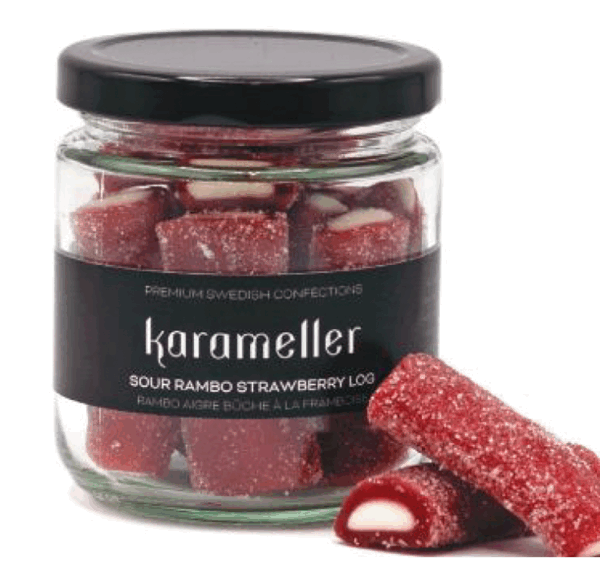 Karameller Swedish Candy Jar 200g – Sour Rambo Strawberry Log | Bradshaws